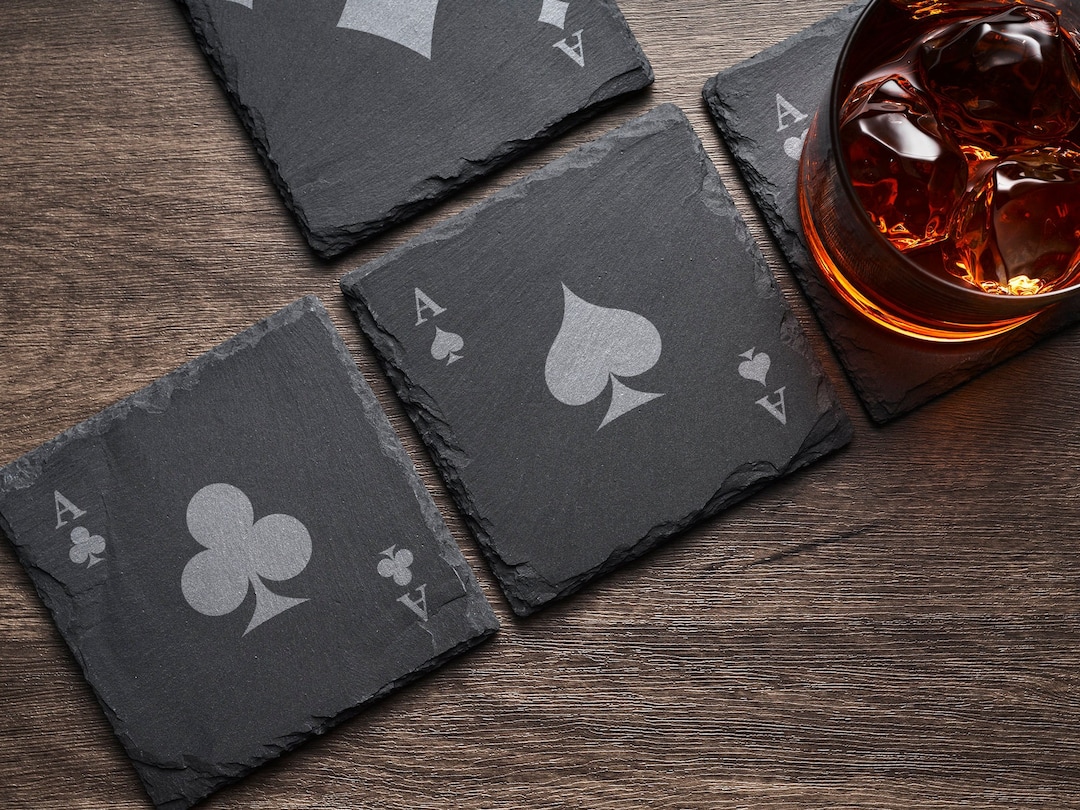 Engraved Ace Playing Card Slate Coasters: Poker Gift, Set of 4 - Etsy