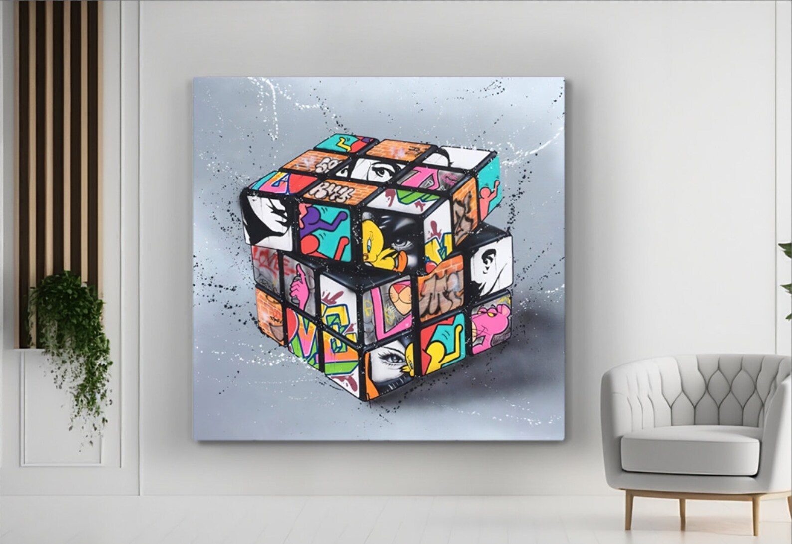 Cube Graffiti Printing, Rubiks Cube Wall Art, Colorful Wall Art, Game ...