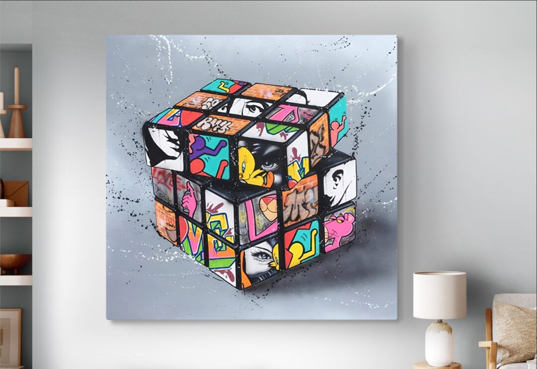 Cube Graffiti Printing, Rubiks Cube Wall Art, Colorful Wall Art, Game ...