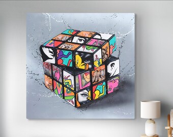 Cube Graffiti Printing, Rubiks Cube Wall Art, Colorful Wall Art, Game ...