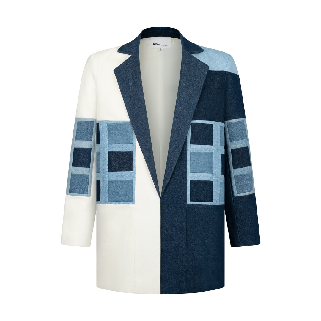 Denim Jacket With Square Pattern Design - Etsy