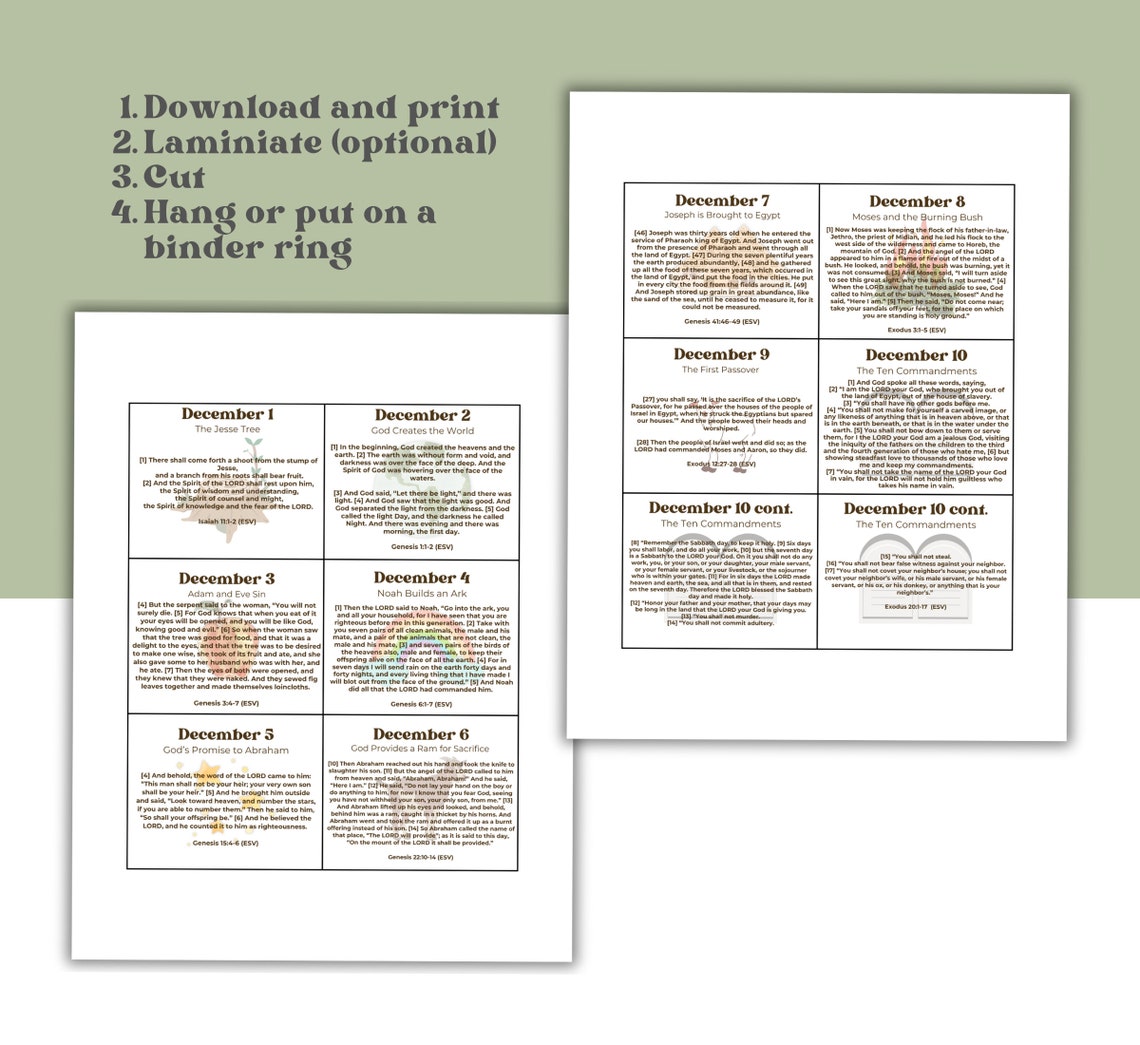 Printable Jesse Tree Ornament Set: Daily Scripture Advent Activity (PDF ...