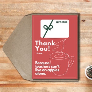 Teacher Appreciation Printable Gift Card Holder Coffee Card - Etsy