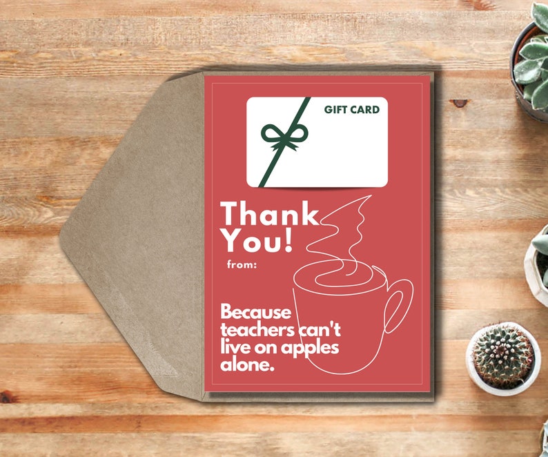 Teacher Appreciation Printable Gift Card Holder Coffee Card - Etsy