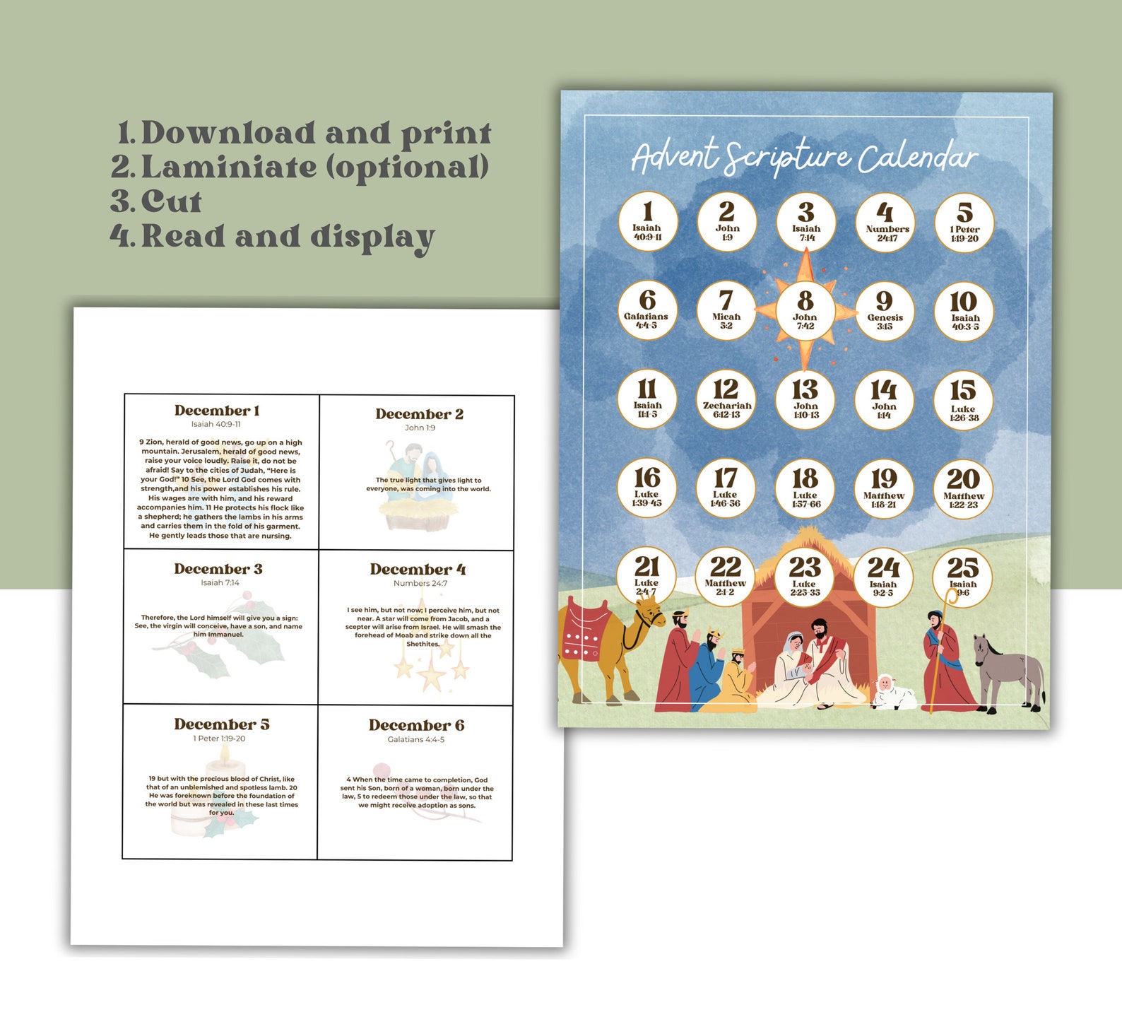 Printable Christmas Advent Calendar, Family Advent Scripture Calendar ...