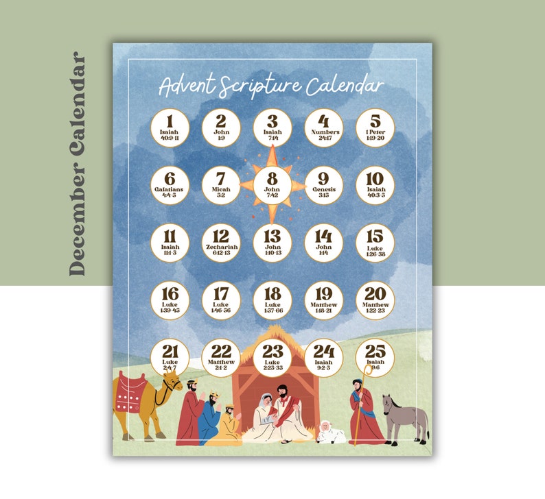 Printable Christmas Advent Calendar, Family Advent Scripture Calendar ...