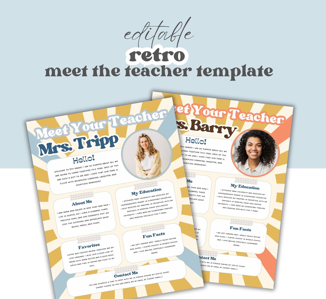 Retro Meet the Teacher Template, Groovy Back to School, Meet the ...