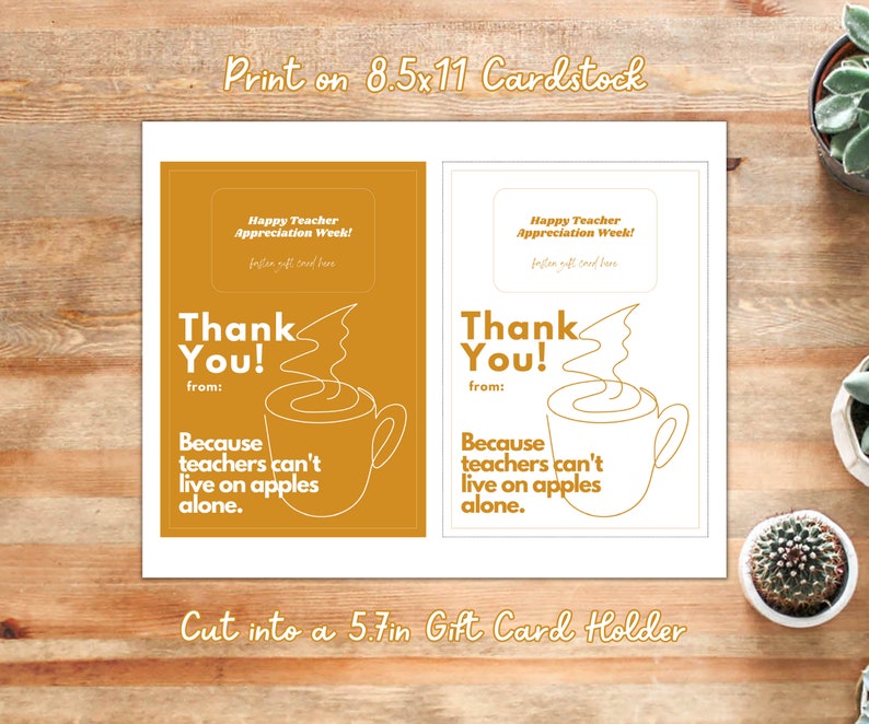 Teacher Appreciation Printable Gift Card Holder Coffee Card - Etsy