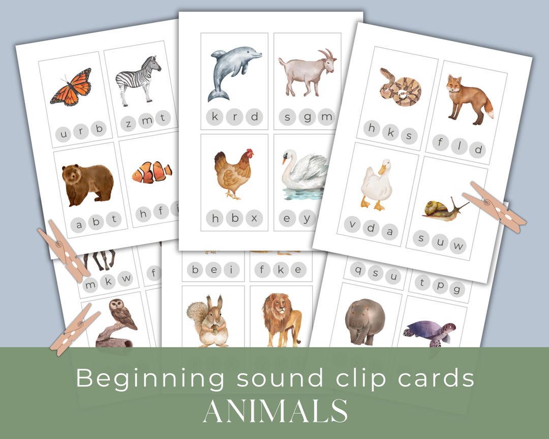 Watercolor Animal Beginning Sound Clip Cards: Phonemic Awareness Game ...
