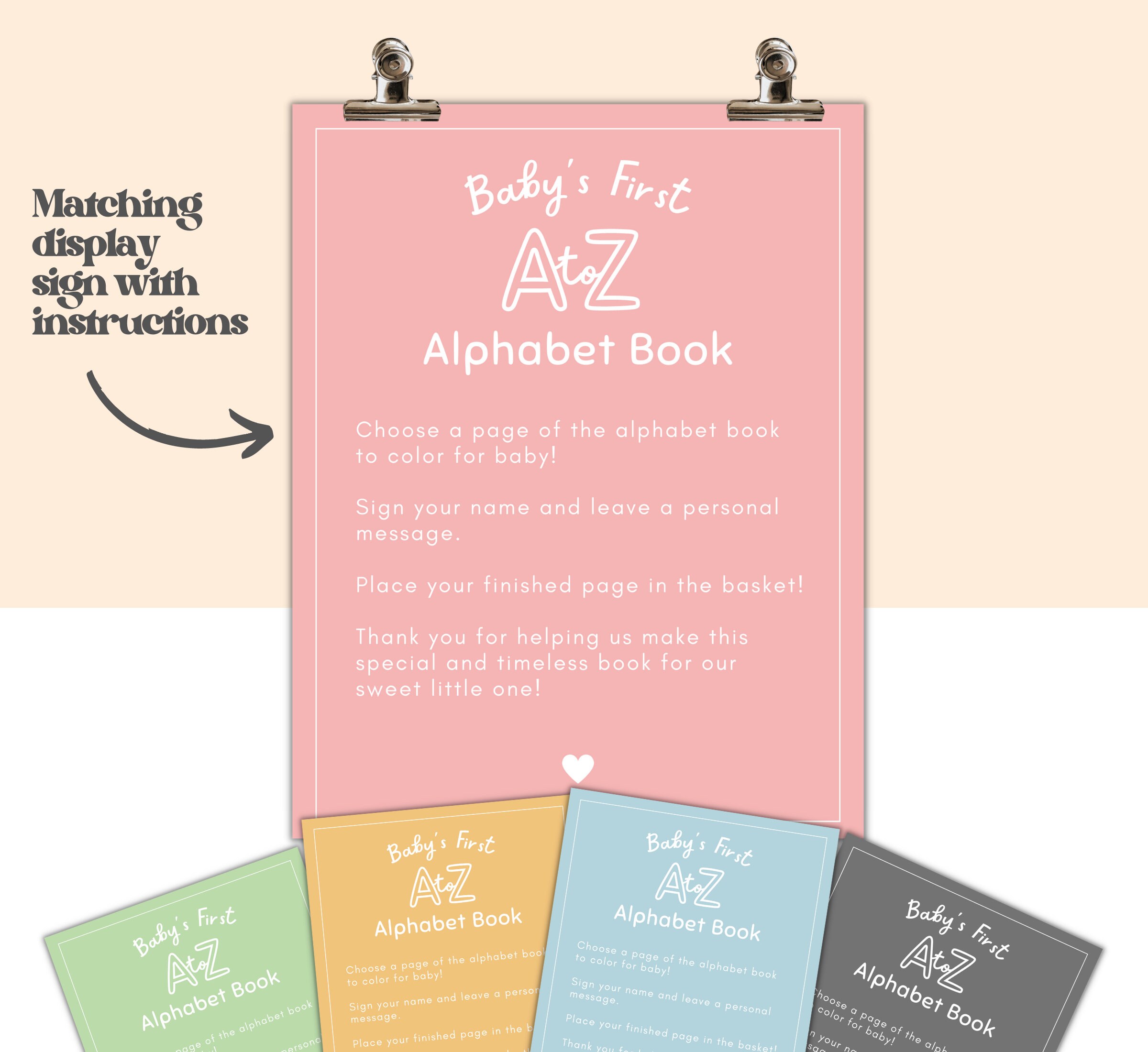 Baby Shower Alphabet Book, Baby First ABC Book 5x7 and 8.5x11, Baby ...