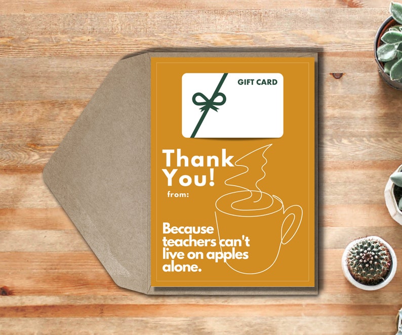 Teacher Appreciation Printable Gift Card Holder Coffee Card - Etsy