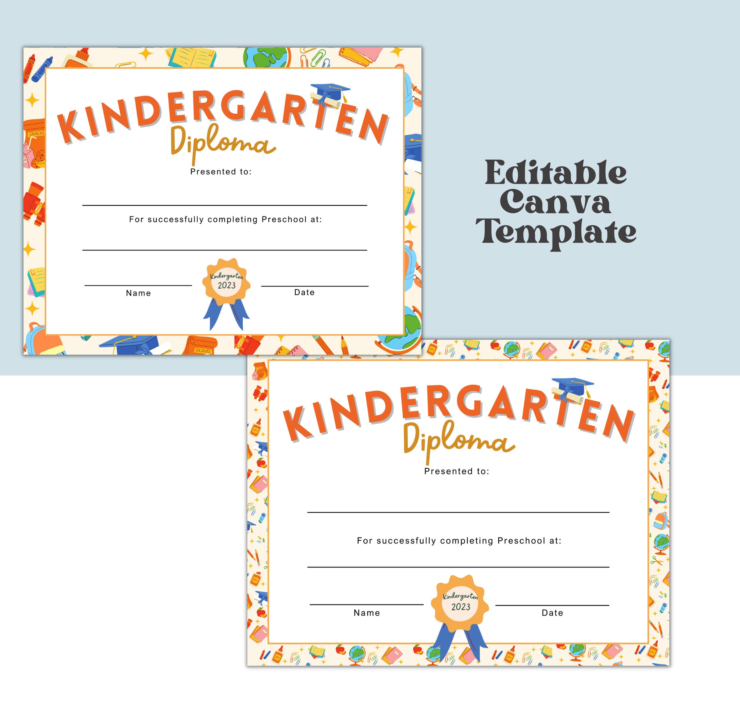 Kindergarten Diploma, Kindergarten Graduation Certificate, Editable ...