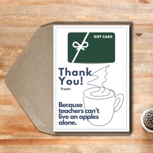 Teacher Appreciation Printable Gift Card Holder Coffee Card - Etsy