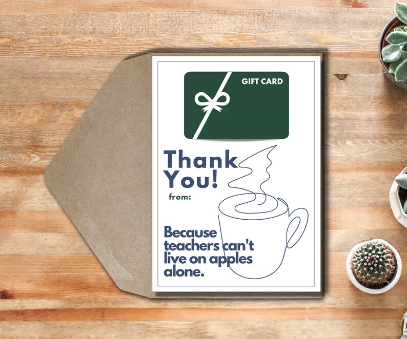 Teacher Appreciation Printable Gift Card Holder Coffee Card - Etsy