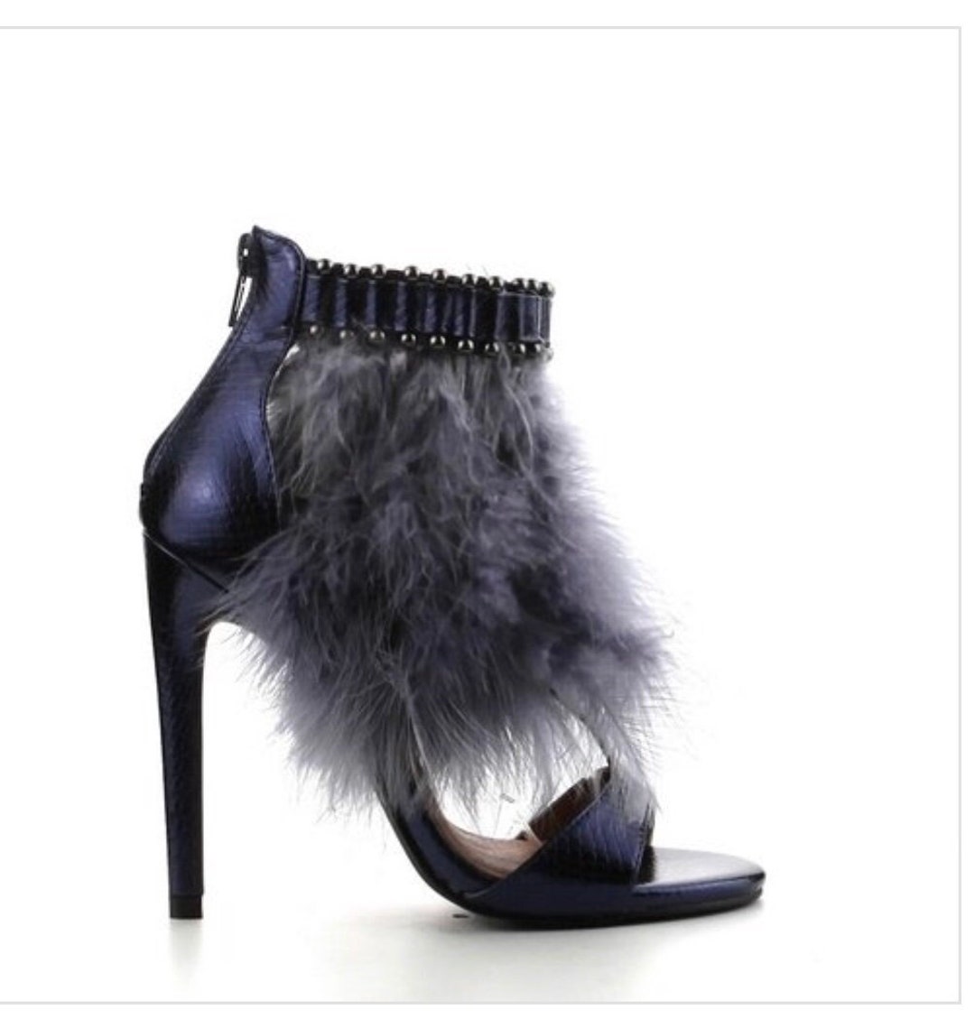 Metallic Blue Feather Sandal - Etsy