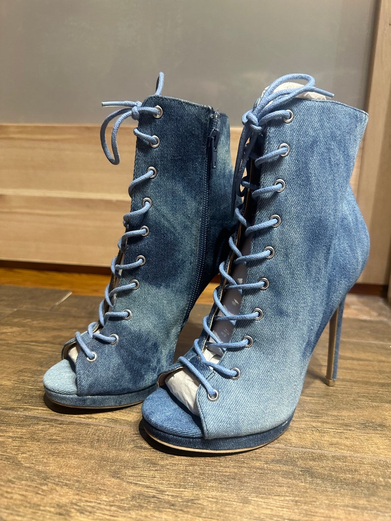 Denim Peep Toe Bootie - Etsy