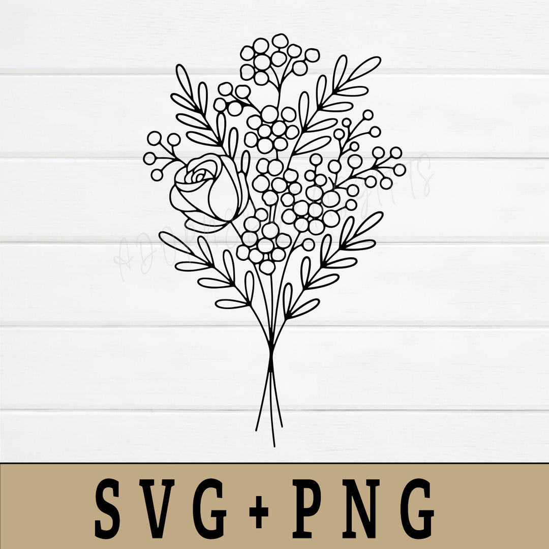 Rose and Berry Floral Bouquet SVG Wildflower Cut File, Minimalist ...
