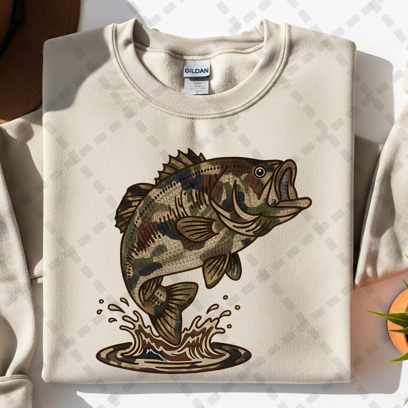 Camo Bass Fish PNG - Crochet Style Camouflage Fishing Sublimation ...