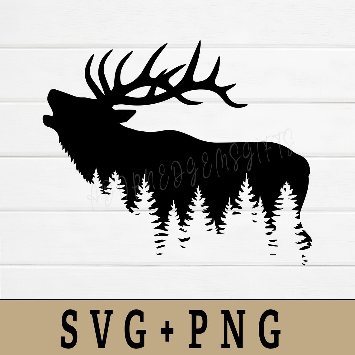 Elk Bugling Silhouette SVG PNG: Rocky Mountain Bull, Forest Pine ...