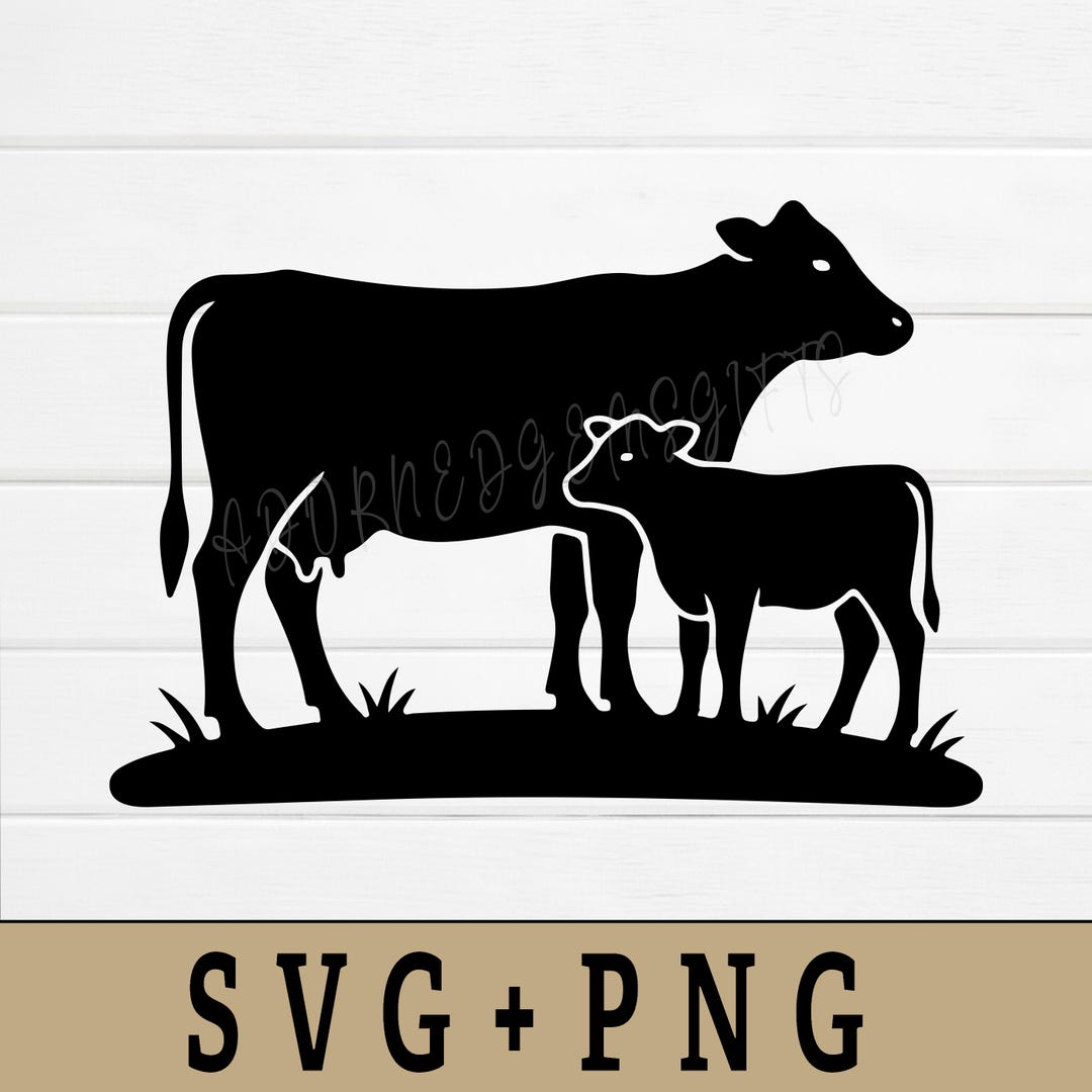 Cow and Calf SVG PNG: Mother Cow Calf Silhouette Farmhouse Cattle ...