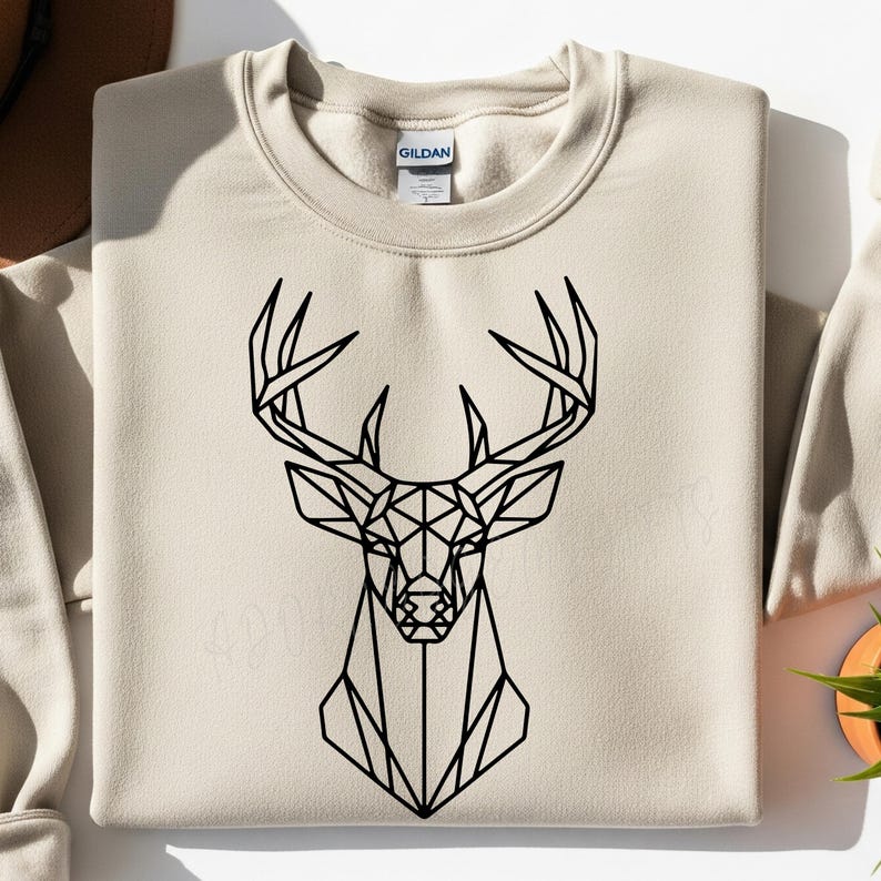 Geometric Buck SVG PNG: Modern Deer Head Silhouette, Minimalist Antlers ...