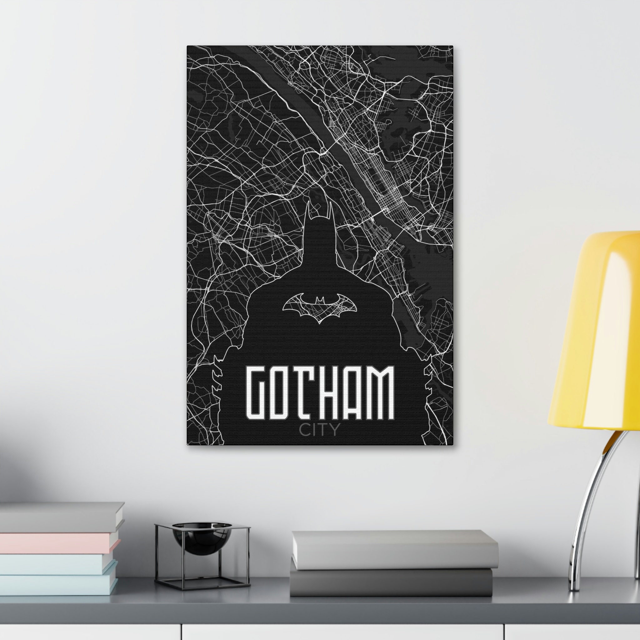 Dark Knight Wall Art, Gotham City Map, Super Hero Art, Custom Map, City ...
