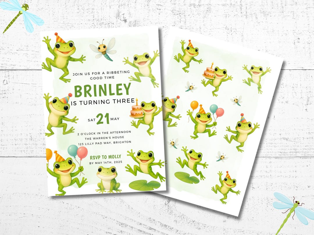 Frog 3rd Birthday Invitation for Kids, Editable Template, Instant ...