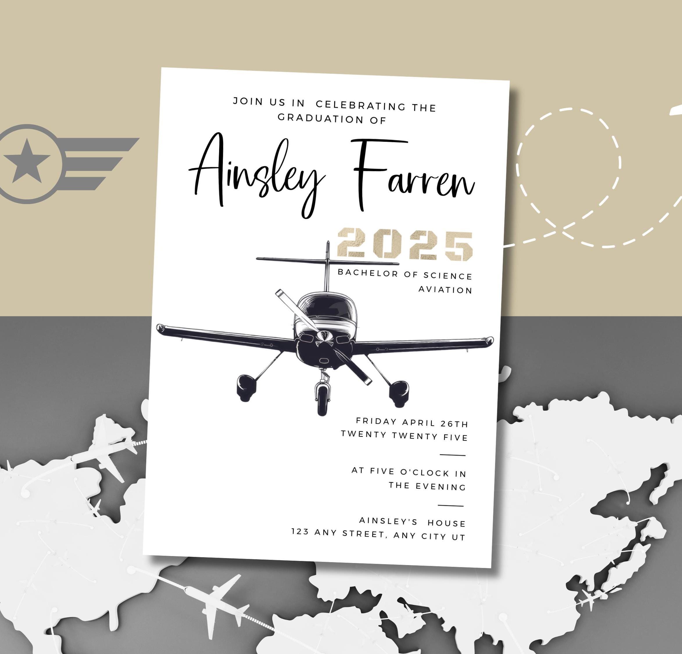 Aviation Graduation Party Invitation, Pilot Invite, Airplane College ...