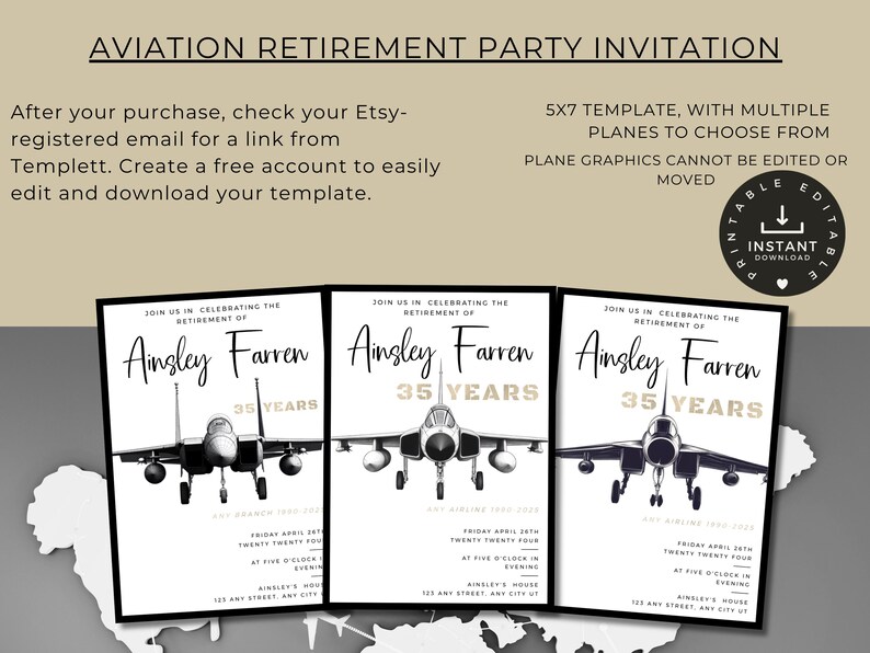 Pilot Retirement Party Invitation | Military Fighter Jet | Editable ...