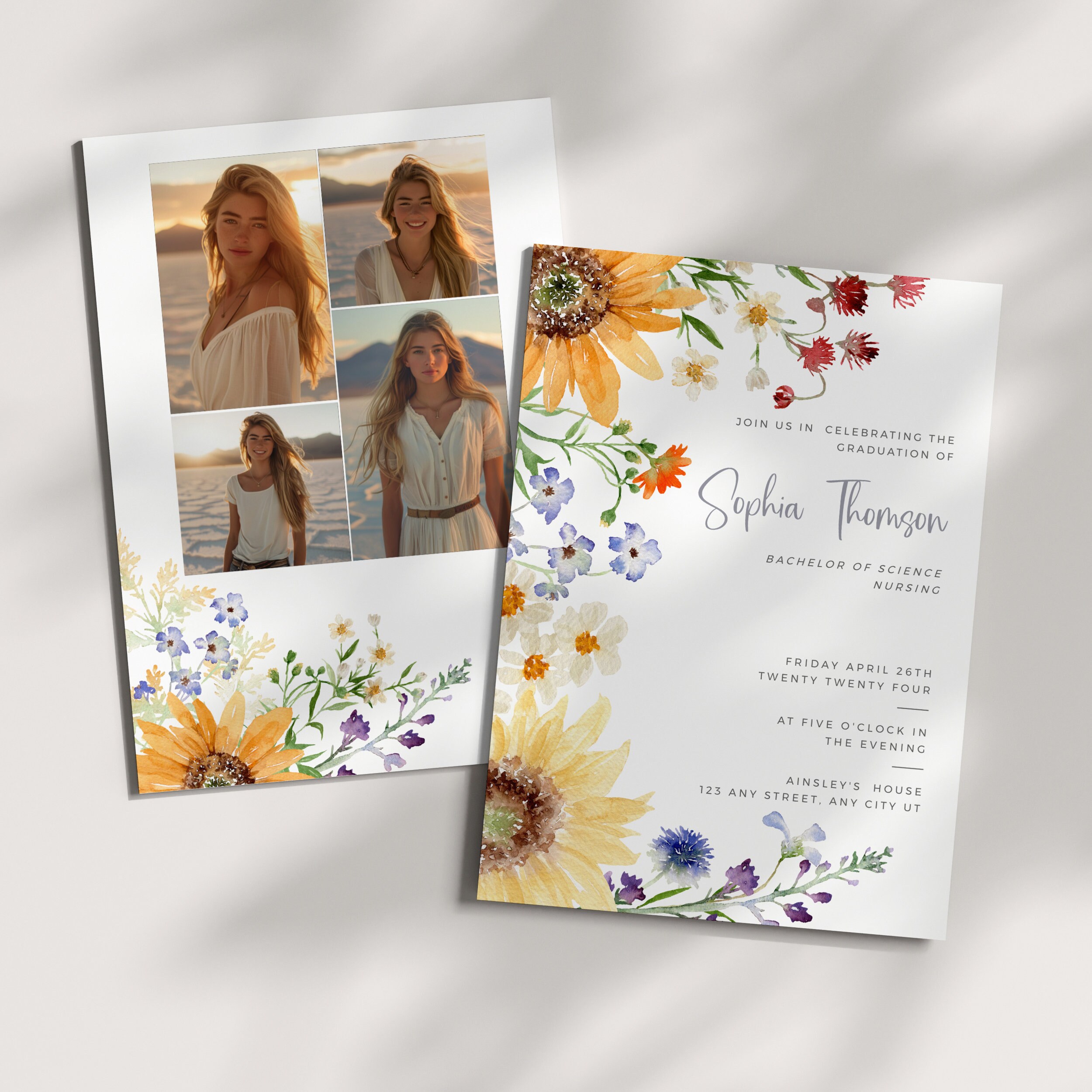 Wildflower Graduation Party Invitation Template, Wild Flower Invite ...