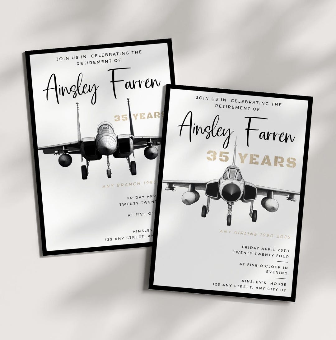 Pilot Retirement Party Invitation | Military Fighter Jet | Editable ...