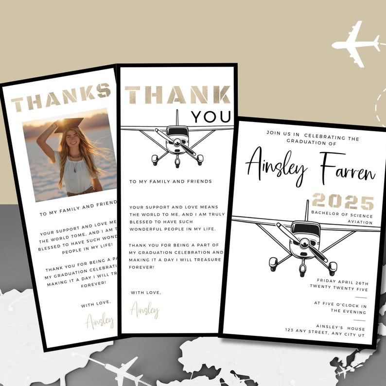Aviation Graduation Party Invitation Set, Pilot Grad Party Invite ...