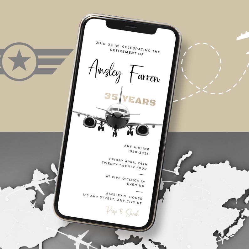 Pilot Retirement Invitation Bundle, Black & Gold Aviation Themed Invite ...