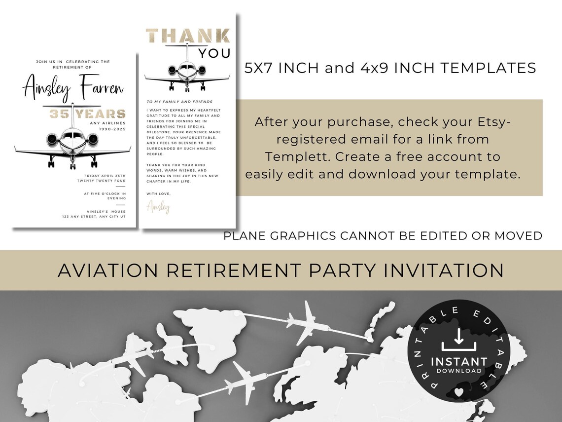 Pilot Retirement Party Bundle, Citation Airplane Invitation Template ...