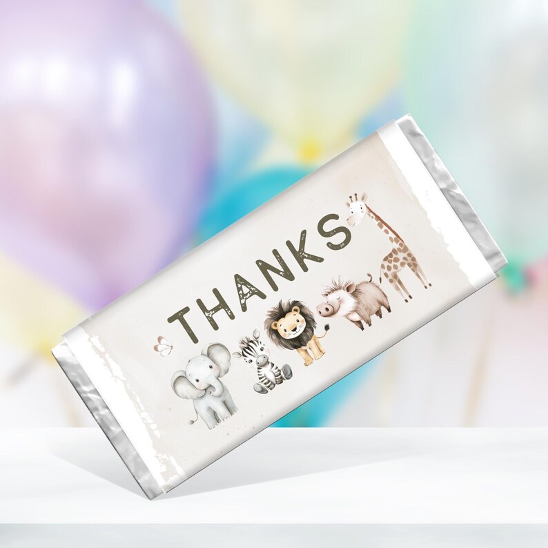 Safari Animal Chocolate Bar Wrapper | Editable Candy Bar Label ...