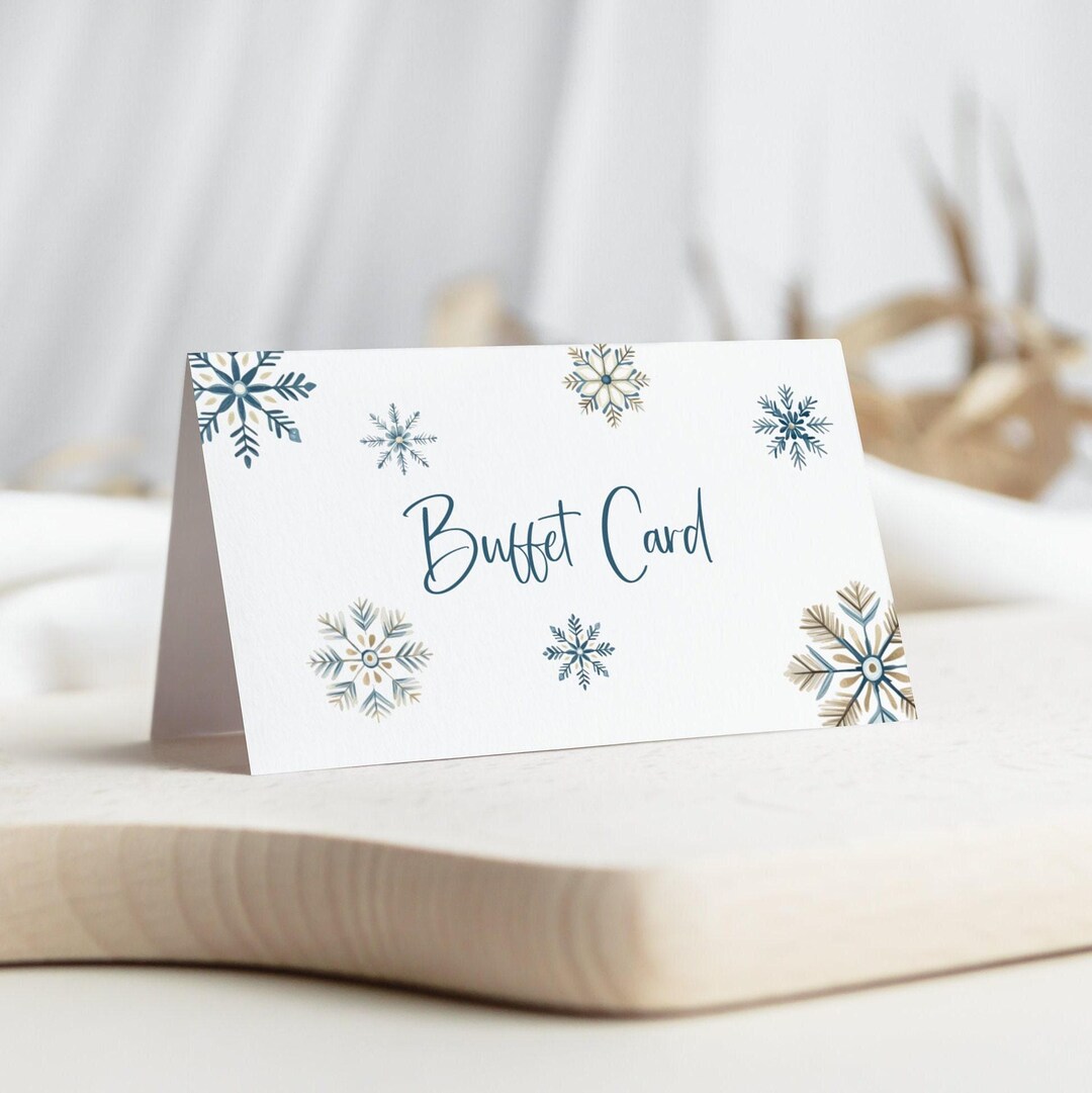 Snowflake Christmas Buffet Cards: Scandinavian Holiday Food Label ...