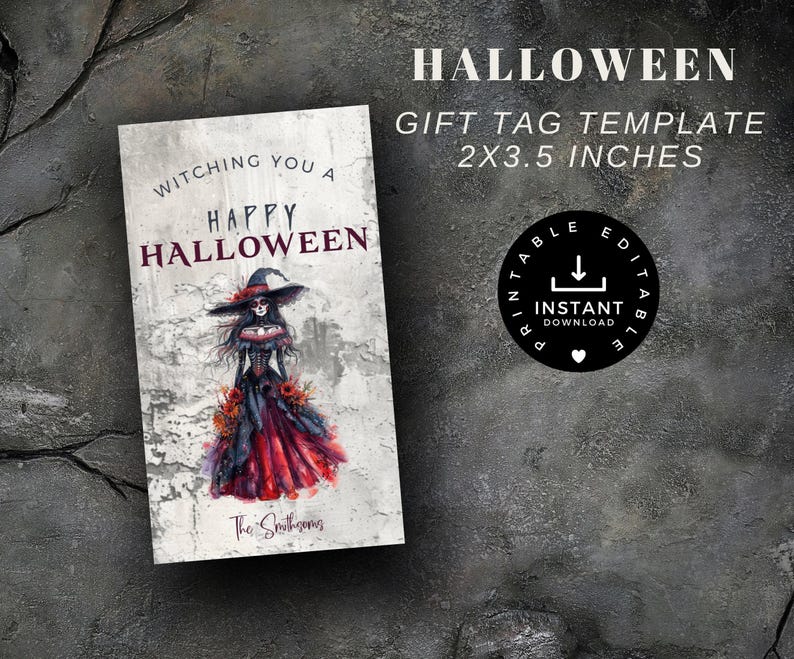Halloween Gift Tag Template, Witch Halloween Tags, Halloween Party ...