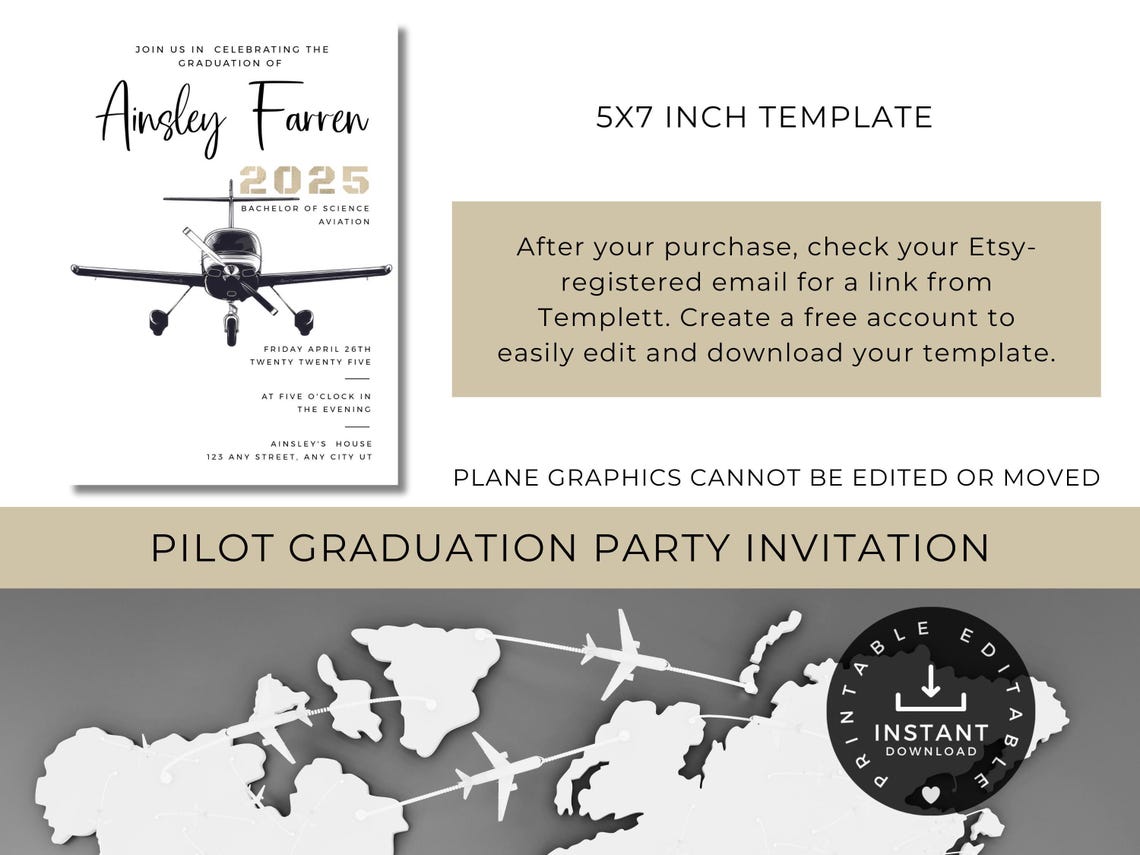 Aviation Graduation Party Invitation, Pilot Invite, Airplane College ...