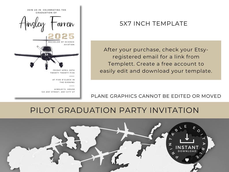 Aviation Graduation Party Invitation, Pilot Invite, Airplane College ...