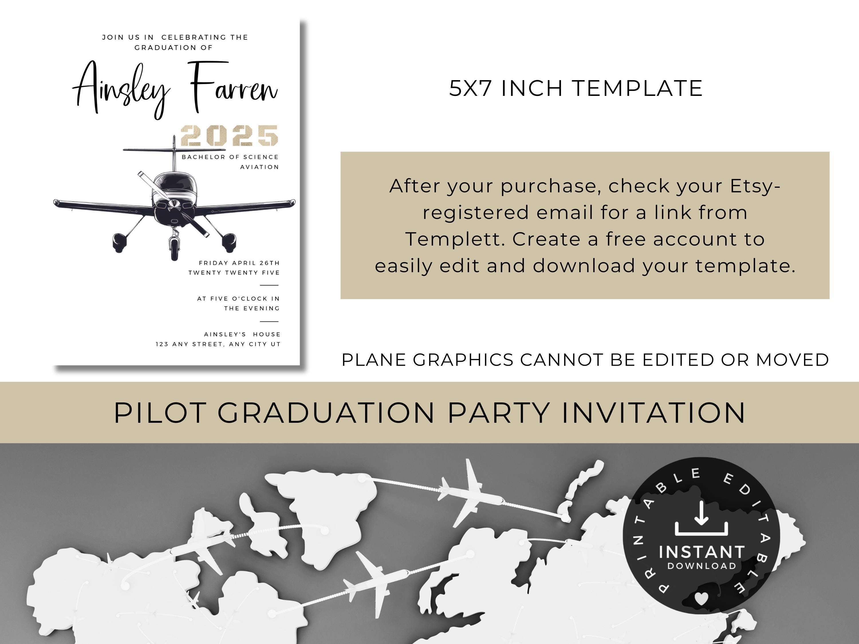 Aviation Graduation Party Invitation, Pilot Invite, Airplane College ...