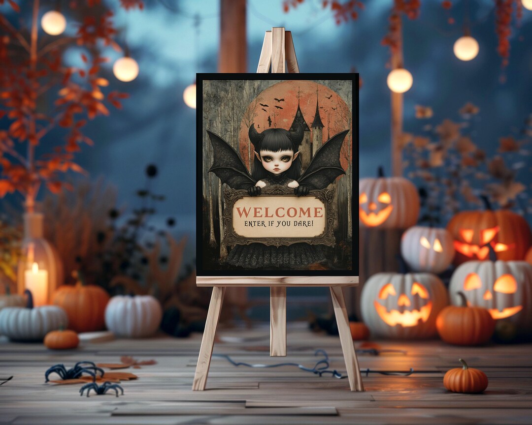 Gothic Vampire Halloween Welcome Signs, Goth Vampire Table Top Sign ...
