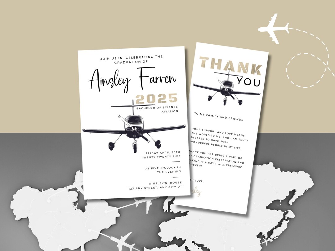 Pilot Graduation Party Invitation Bundle, Airplane College Graduation ...