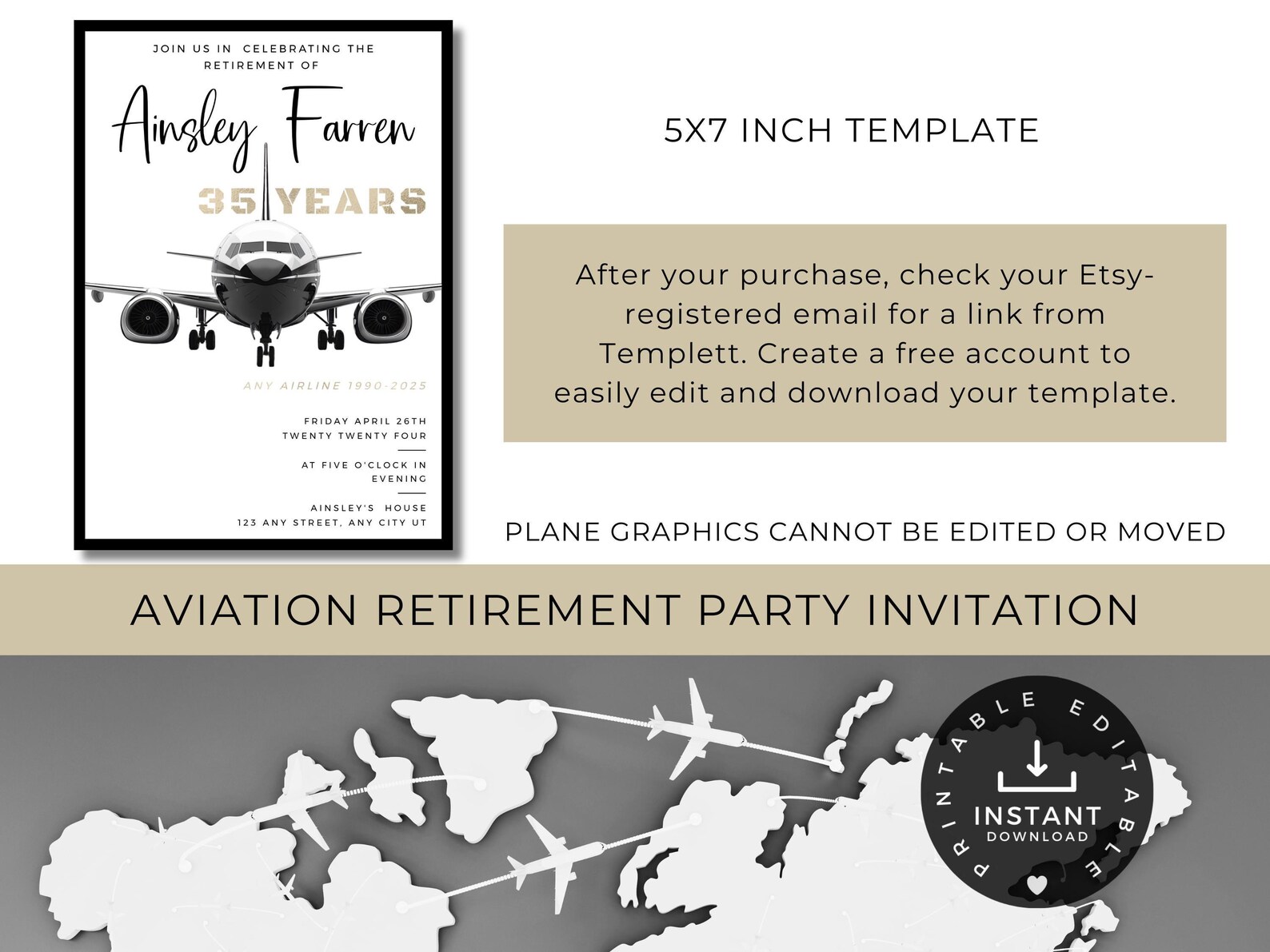 Pilot Retirement Party Invitation Template, Aviation Themed, Jet ...