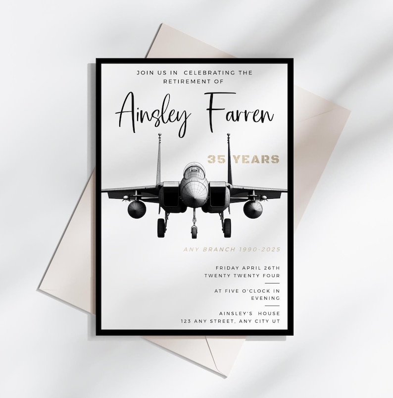 Pilot Retirement Party Invitation | Military Fighter Jet | Editable ...