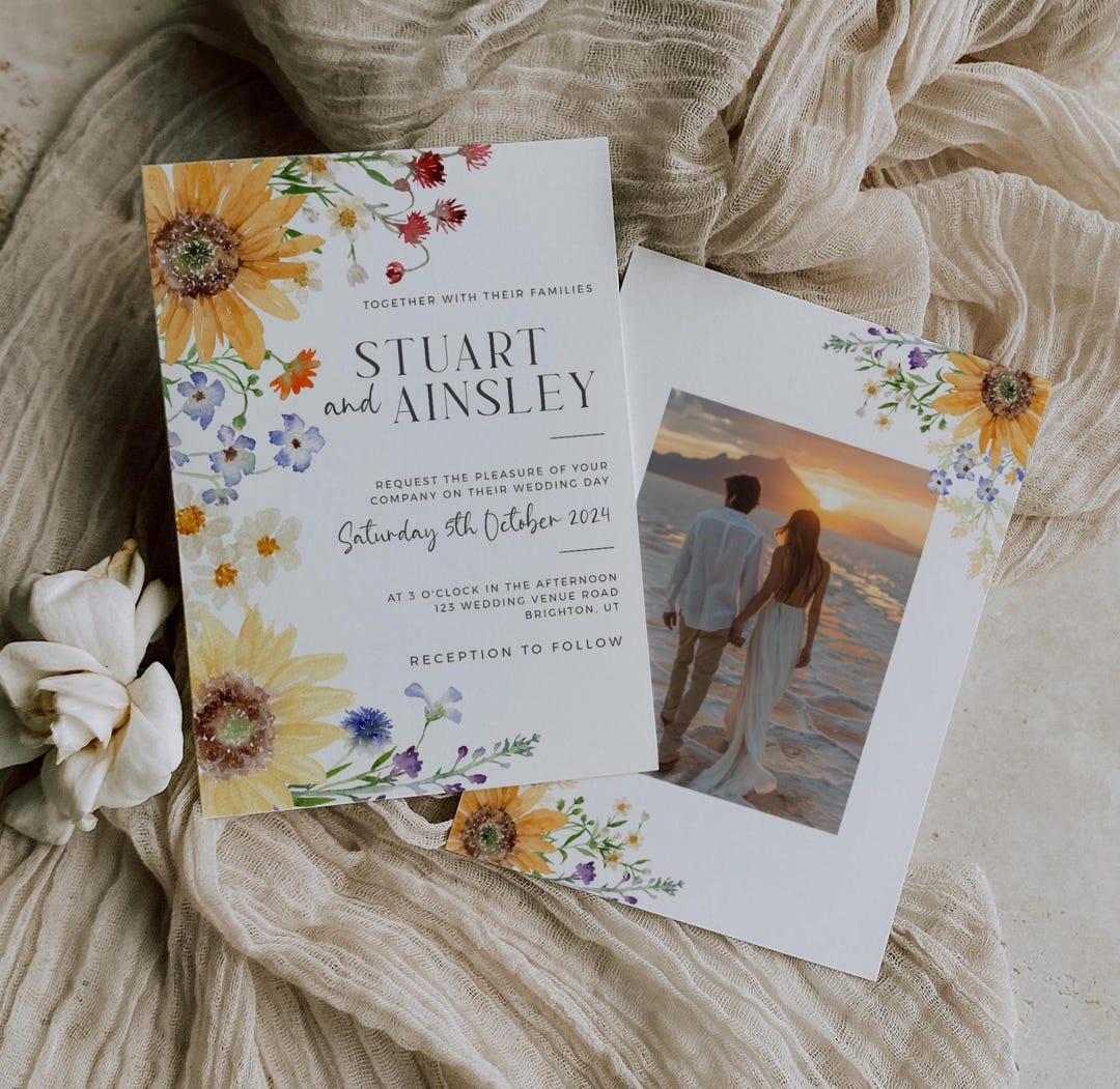 Wildflower Wedding Invitation Template, Printable Country Wedding ...