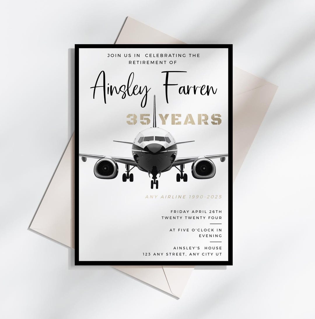 Pilot Retirement Party Invitation Template, Aviation Themed, Jet ...