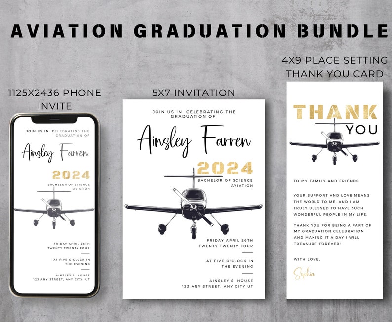 Graduation Invitation Bundle, Aviation Invite Template, Pilot Grad ...