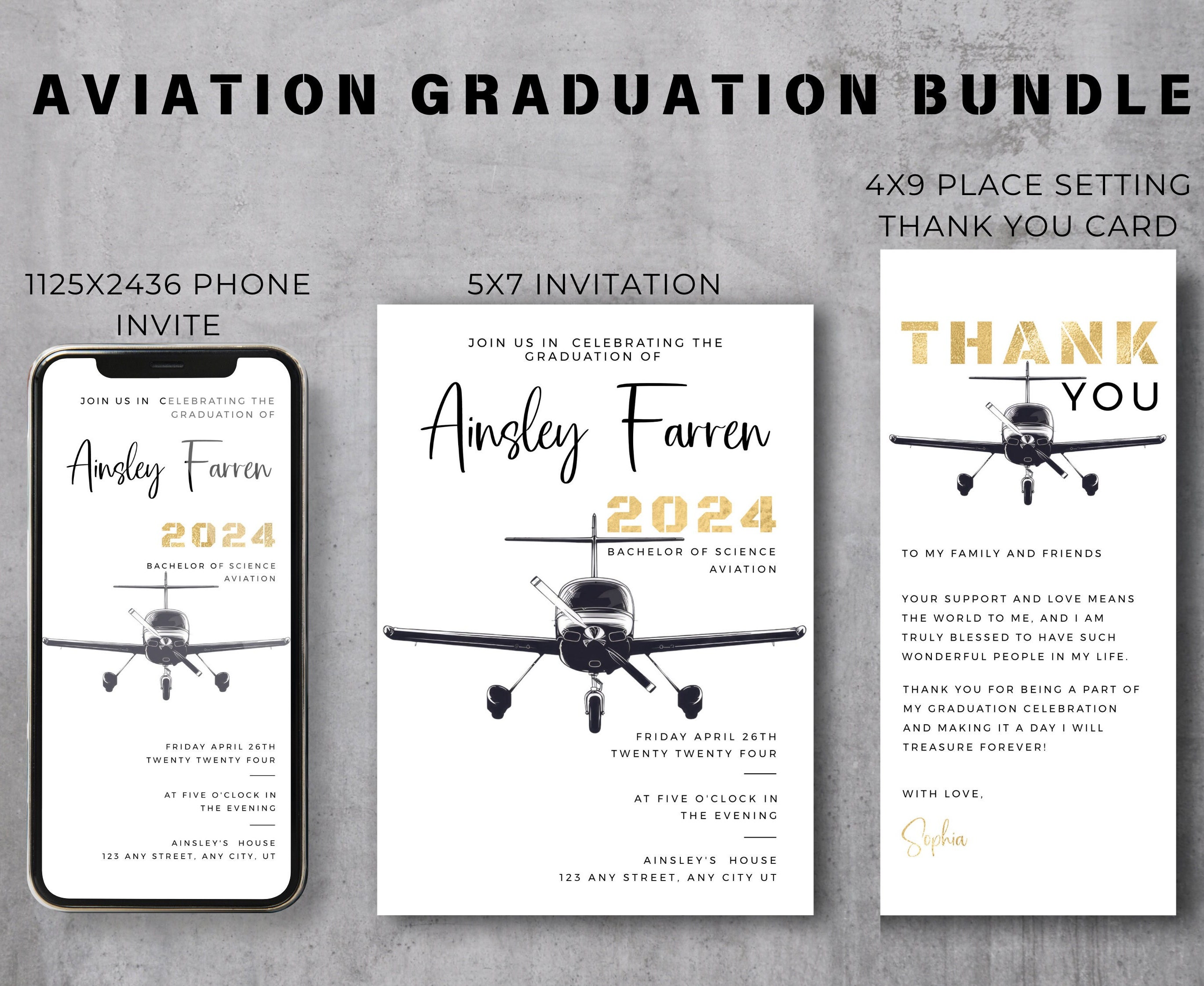 Graduation Invitation Bundle, Aviation Invite Template, Pilot Grad ...