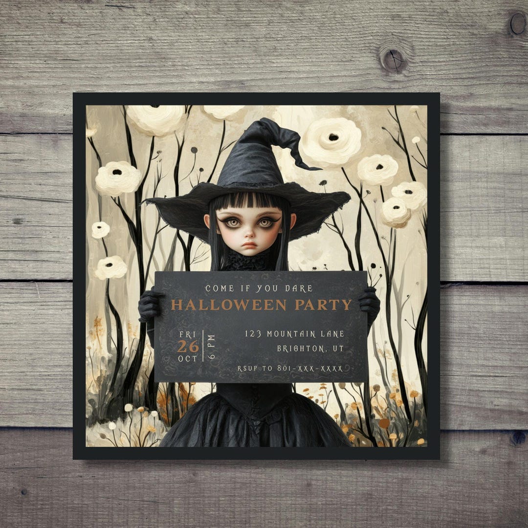 Gothic Halloween Party Invitation | Goth Witch Invite Template | Adult ...