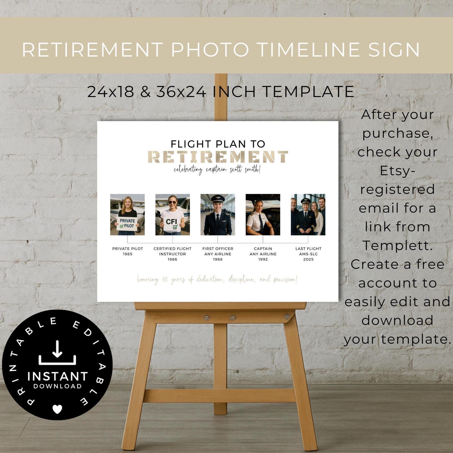 Retirement Photo Timeline Sign Template, Editable Retirement Party Sign ...